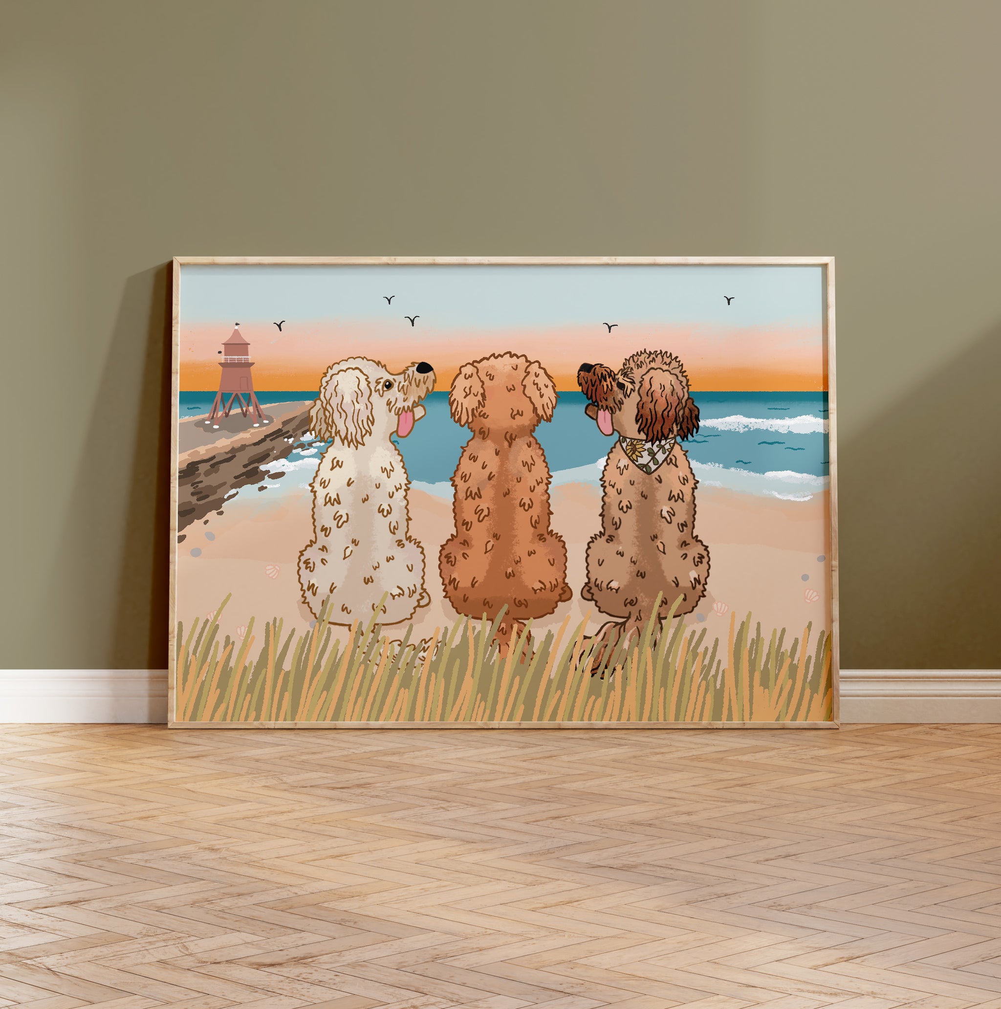 Personalised Dogs on the Beach Print (unframed) – Designed by Leanne