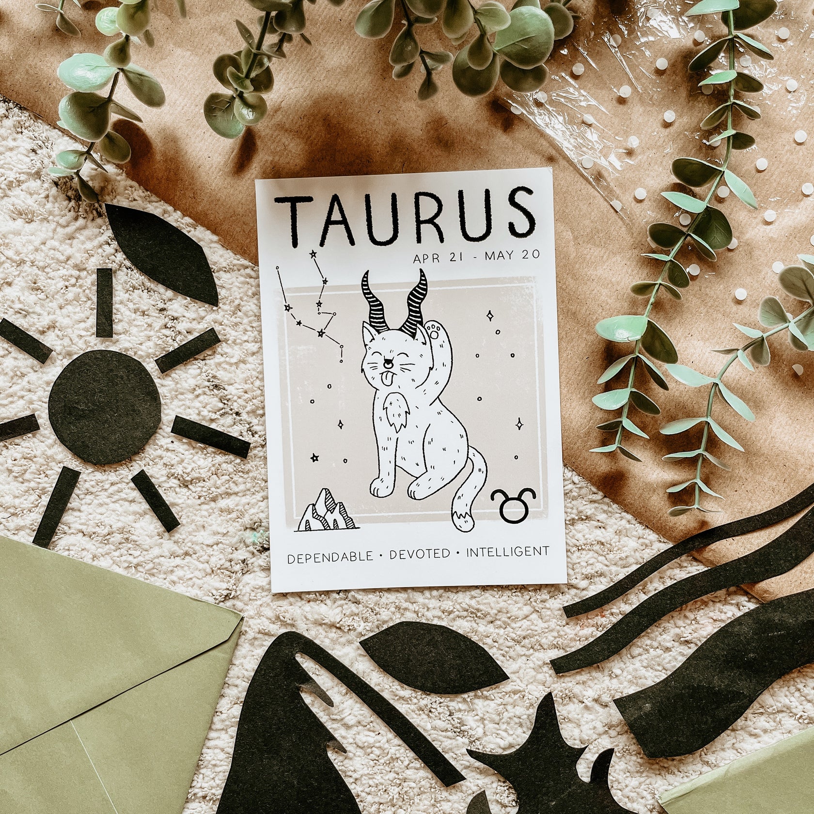 Taurus Cat Zodiac Star Sign Print (unframed) – Designed by Leanne
