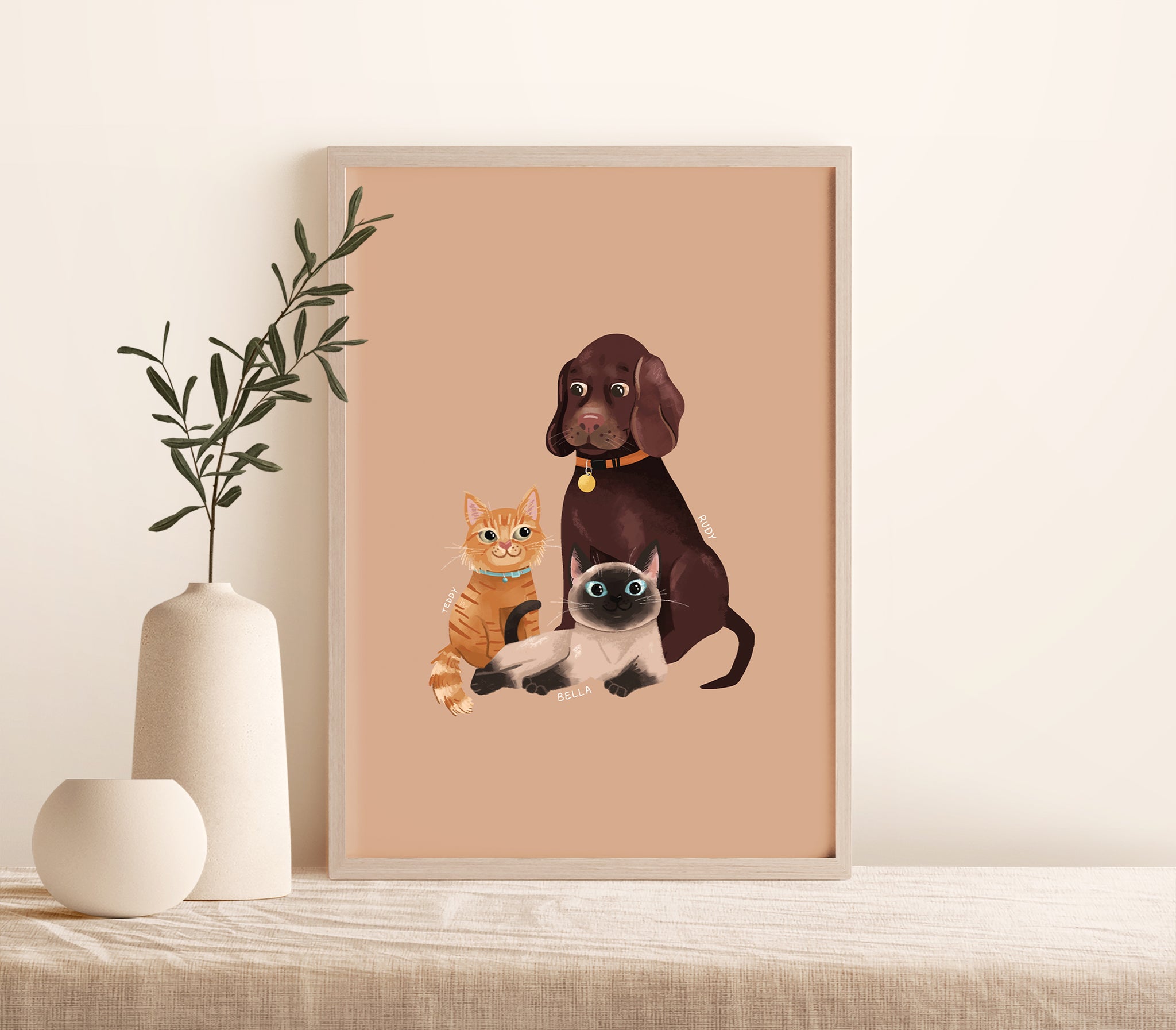 Customised Pet Portrait Print, Hand-illustrated from Photos (unframed ...