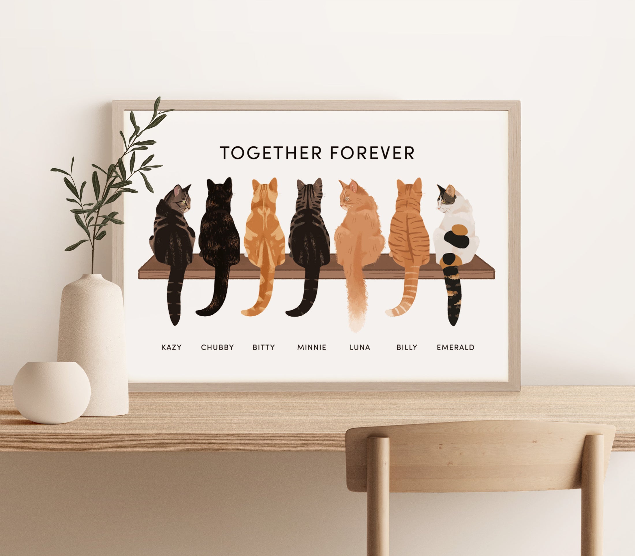 Personalised Cats on a Shelf Print (unframed) – Designed by Leanne