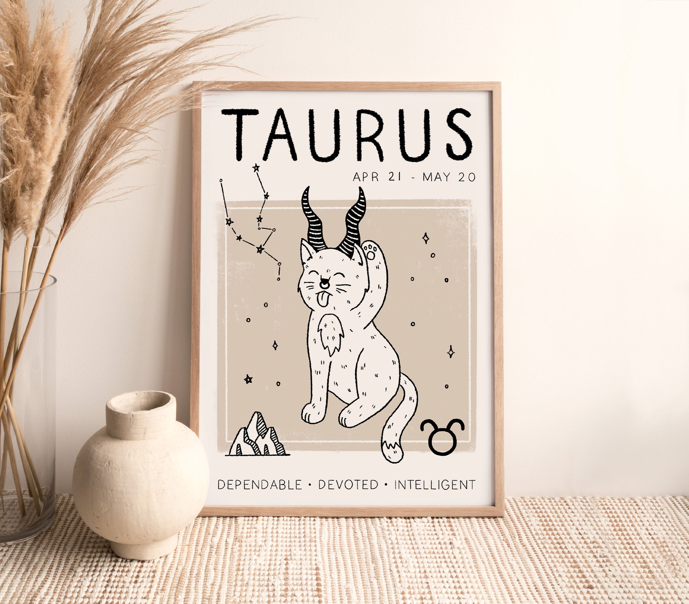 Taurus Cat Zodiac Star Sign Print (unframed) – Designed by Leanne