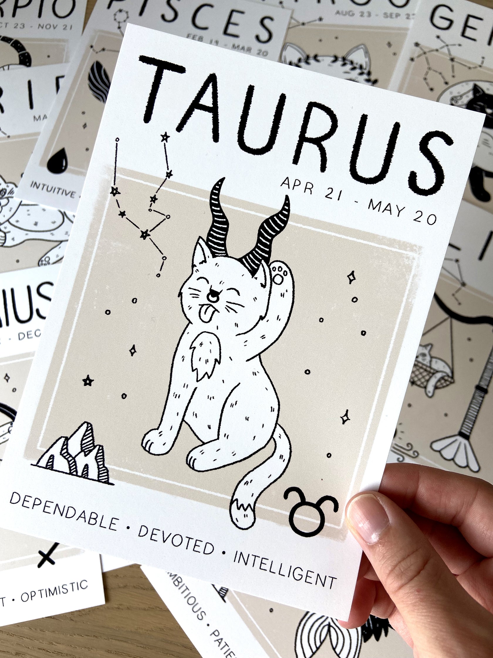 Taurus Cat Zodiac Star Sign Print (unframed) – designed-by-leanne-shop