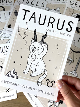 Taurus Cat Zodiac Star Sign Print (unframed) – designed-by-leanne-shop